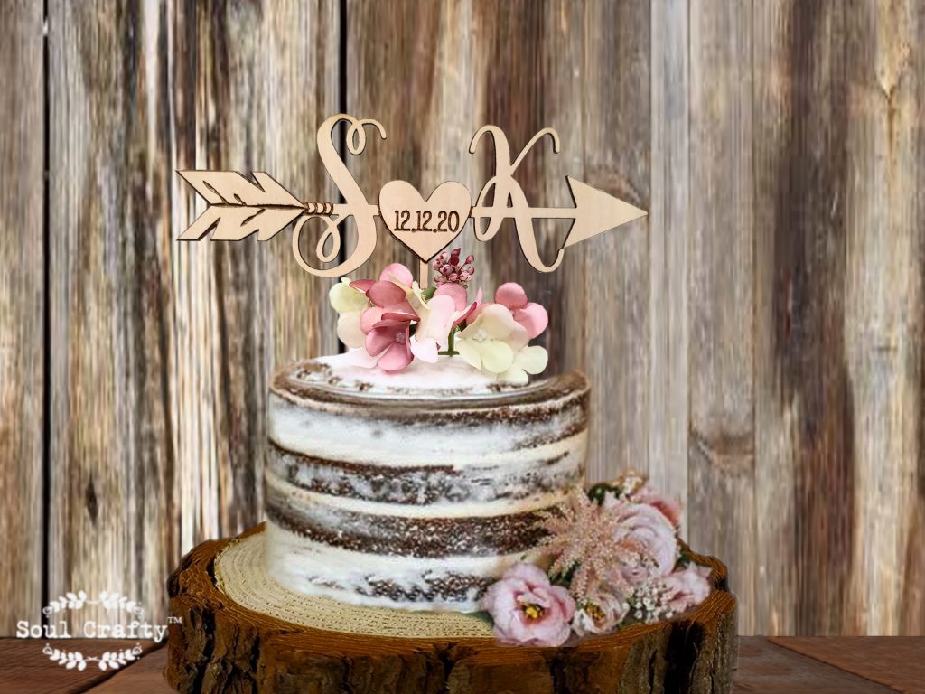 Personalized rustic initial arrow cake topper – Soul Crafty