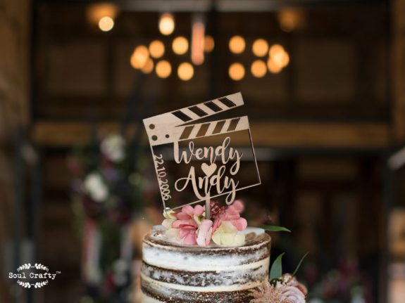 Movie clapper board wooden cake topper, Movie theme wedding cake topper ...