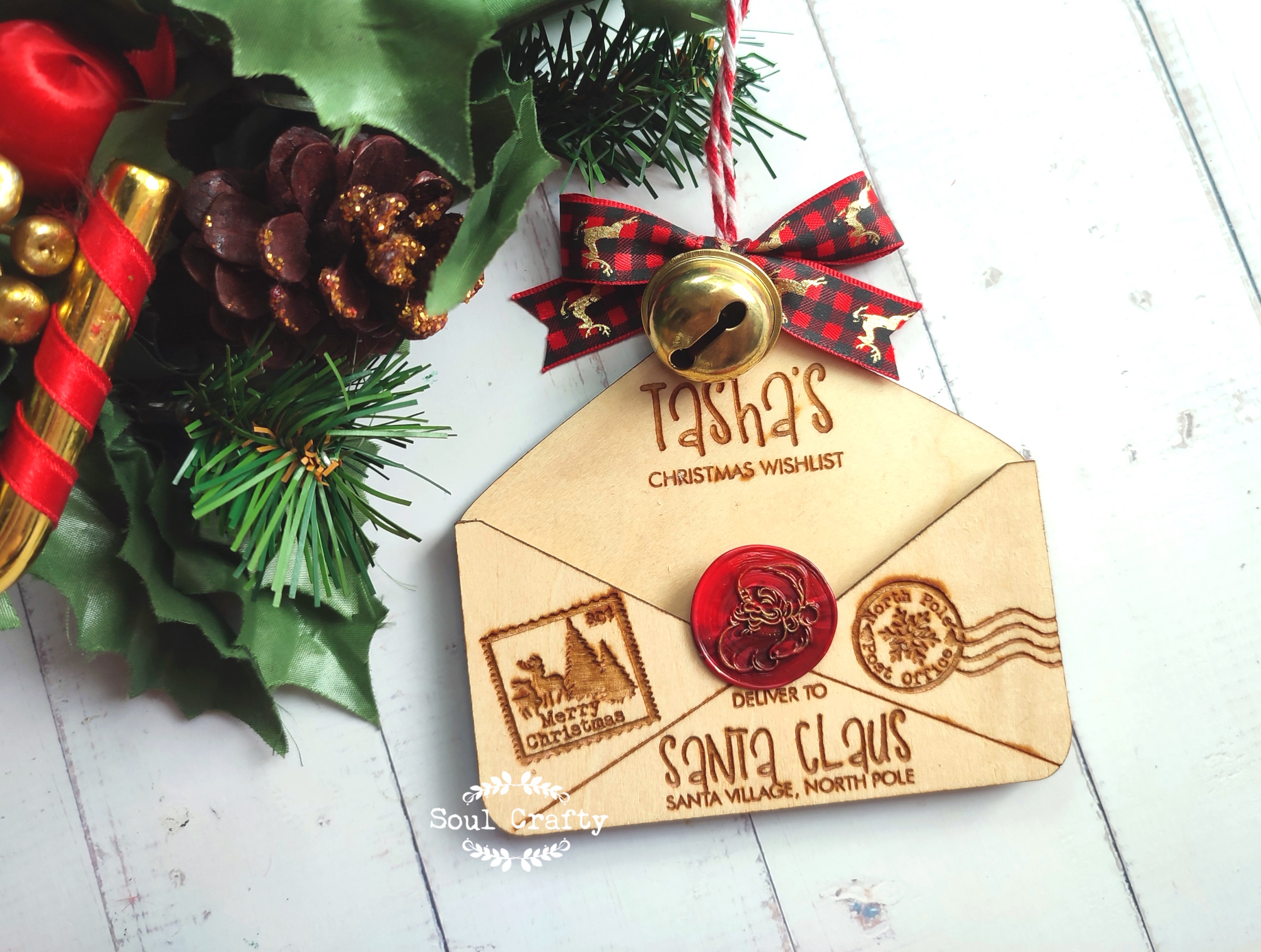 Personalized wooden letter to Santa envelope ornament, FREE Santa reply ...